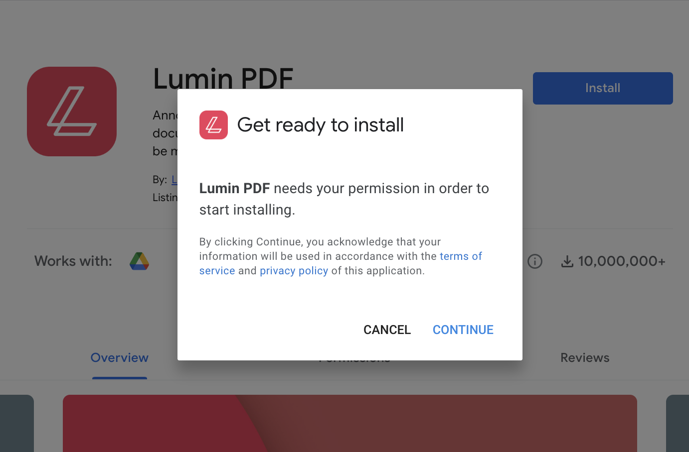 How do I connect the Lumin PDF app to Google Drive?